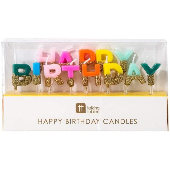Talking Tables Rain HB Rainbow Happy Birthday Candles, Glitter Dipped ...