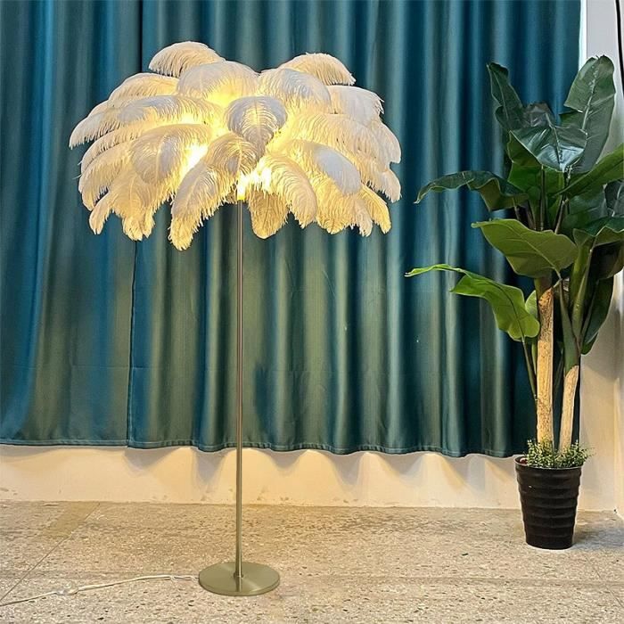 Moderne luxe véritable autruche plume or lampadaire métal nordique ...