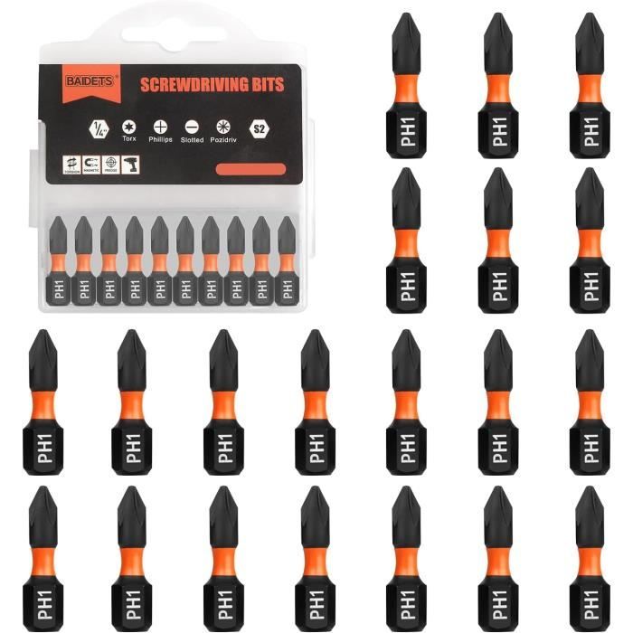 Pro Ph1 Lot De 20 Embouts De Tournevis 25 Mm De Long, Tige Hexagonale 1 ...