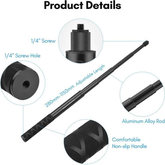 28 Cm-115 Cm Longueur Réglable Noir Selfie Stick Moto Vélo Perche À ...