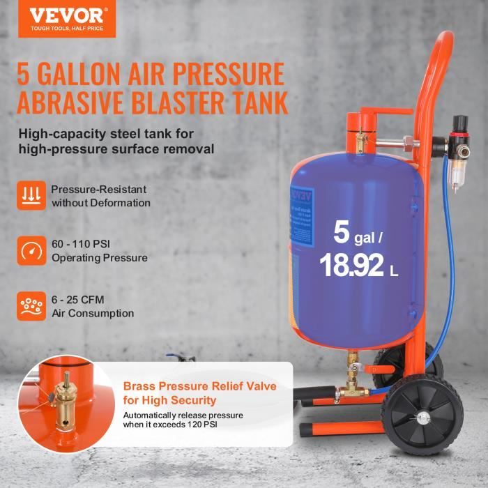 Sableuse - VEVOR - 340 x 345 x 770 mm Haute Pression Capacité Réservoir ...