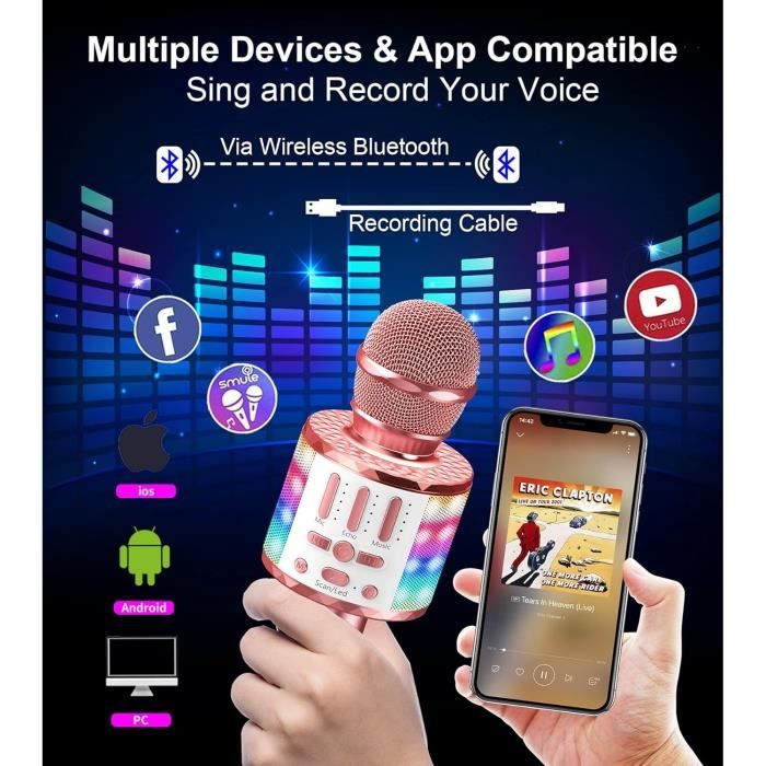 Micros Sans Fil Karaoké,Microphone Karaoke Bluetooth Avec Lumière Scène,Portable Haut-Parleur ...