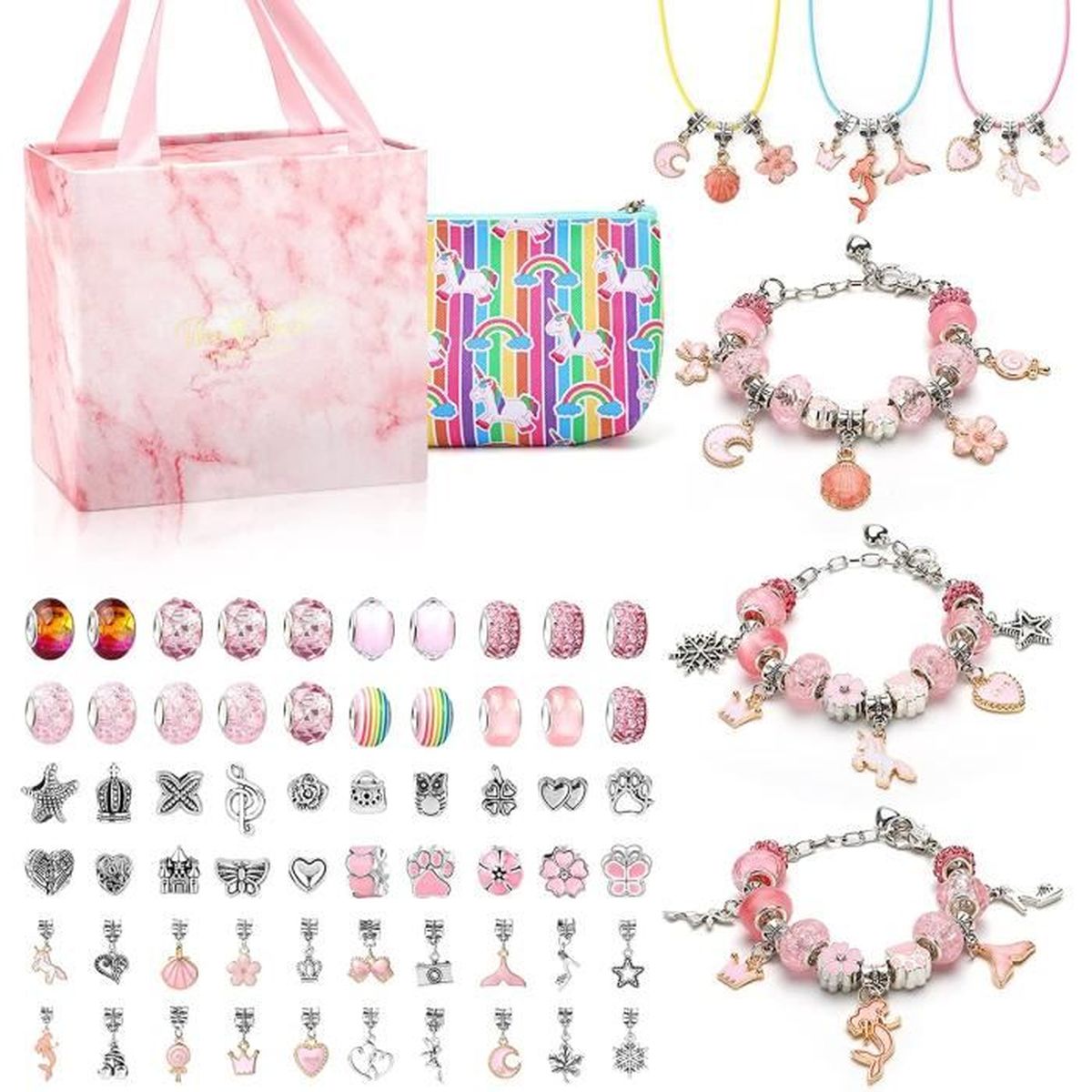 Cadeau Fille 5 6 7 8 9 10 11 12 Ans,Charms Kit Bracelet de Fabrication ...