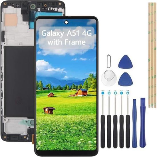 Écran LCD Samsung Galaxy A51/A515 SM-A515F/DSN incell + vitre tactile avec Châssis NOIR + Kit ...