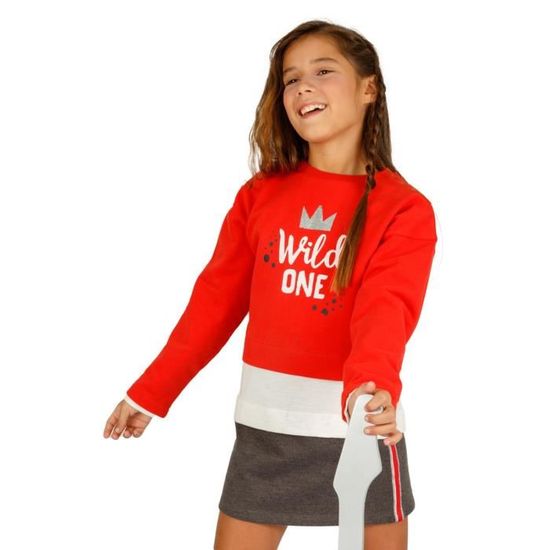 Pull-over fille - CHARANGA - Jortita - 100% Coton - Rouge - Sporty Time ...