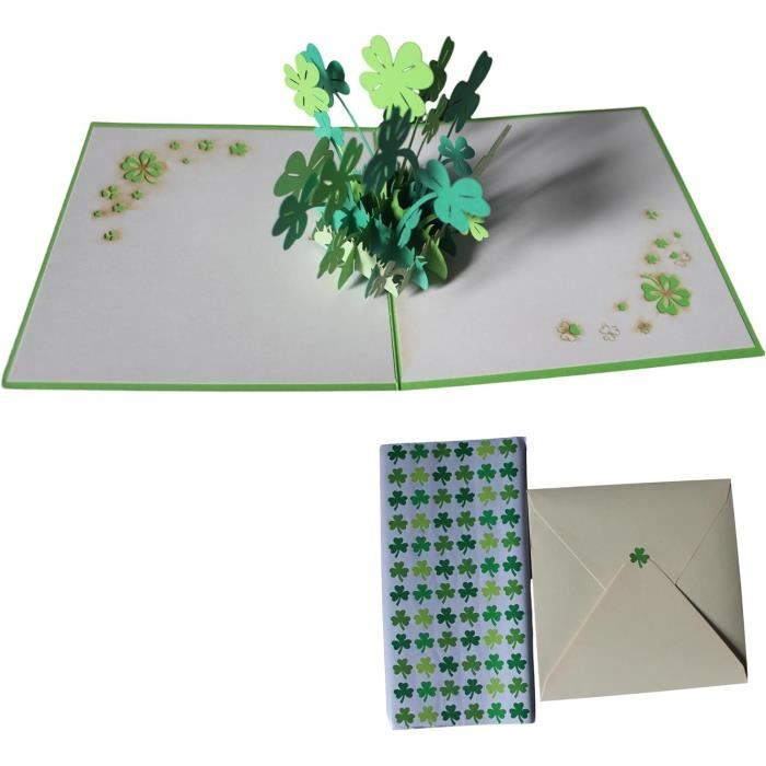 Carte pop-up trèfle à quatre feuilles avec enveloppe-Carte d ...