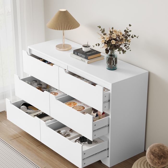 Commode Chambre, Commode 6 Tiroirs, Buffet Salon, Bois Blanche Meuble ...