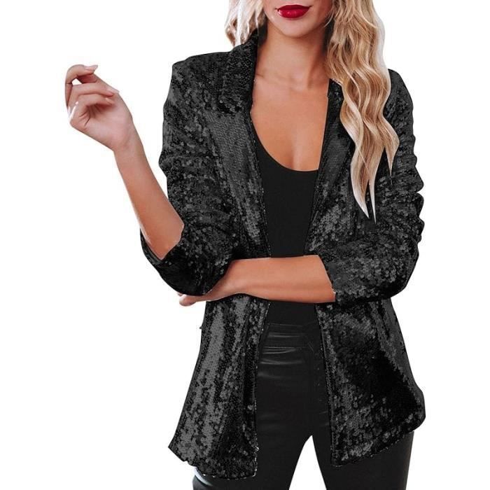 Veste Sequin Paillettes Femme - Noir - Manches Longues - Glitter Party ...