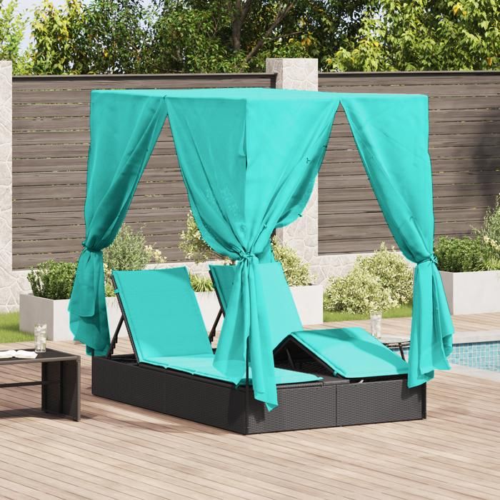 Moderne Bain de soleil - lit de soleil double Ensemble de 2 Noir et ...