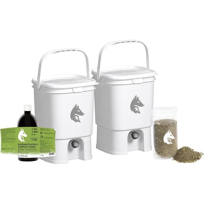 Bokashi Kit Complet Professionnel Blanc I 2 seaux de composteur 19 l ...