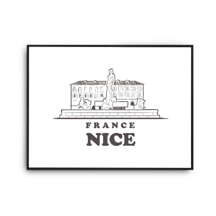 Affiche - Nice - Poster dessin ville - A2 - Noir - Décoration murale ...