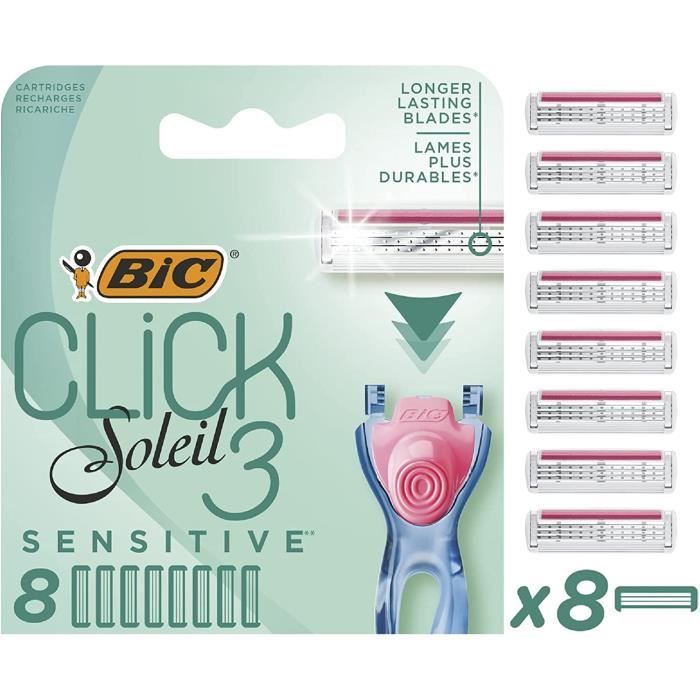 Click 3 Soleil Sensitive Recharges Rasoir Femme 3 Lames Mobiles et ...