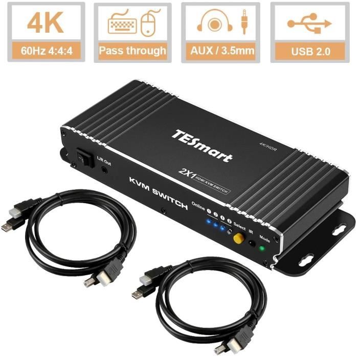 Commutateur KVM 2 Ports 4K@60Hz Switch KVM HDMI HDCP 2.2 UltraHD YUV444 ...