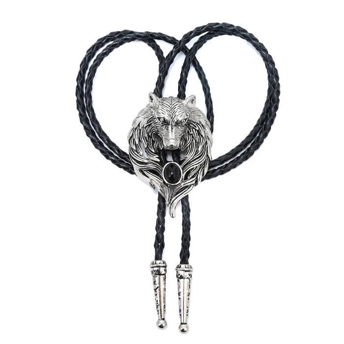 Cravate de Cowboy West BOLO en agate naturelle avec tête de loup - Noir ...