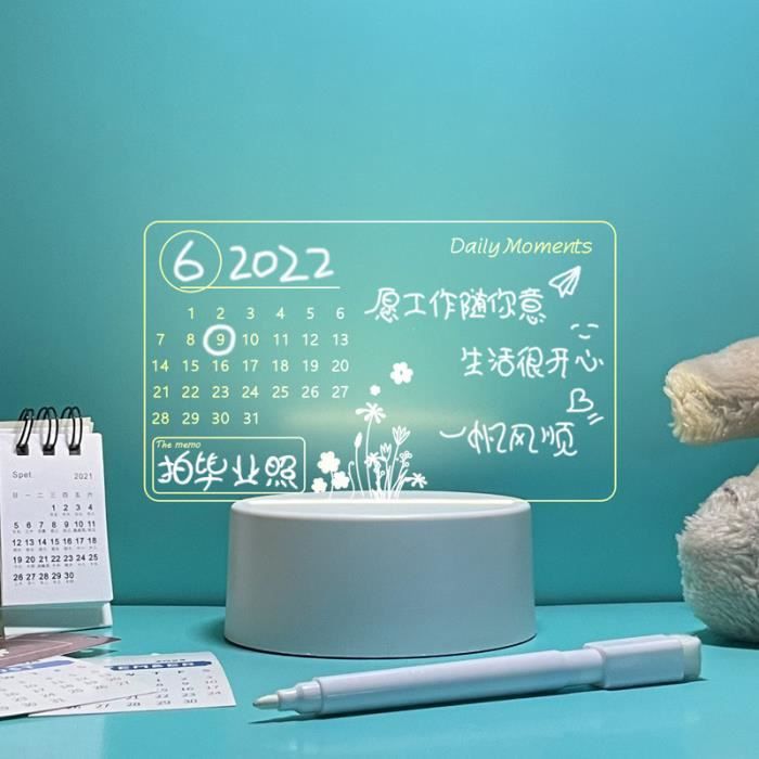 Panneau de notes de calendrier lumineux en acrylique, petite lampe de ...