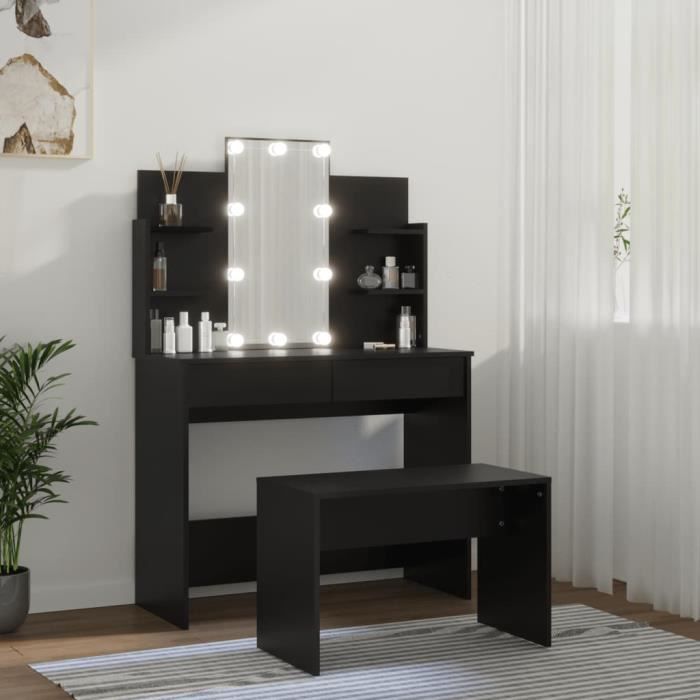 LE SHOP Ensemble de coiffeuse avec LED Noir Bois d'ingénierie AB3114124 ...