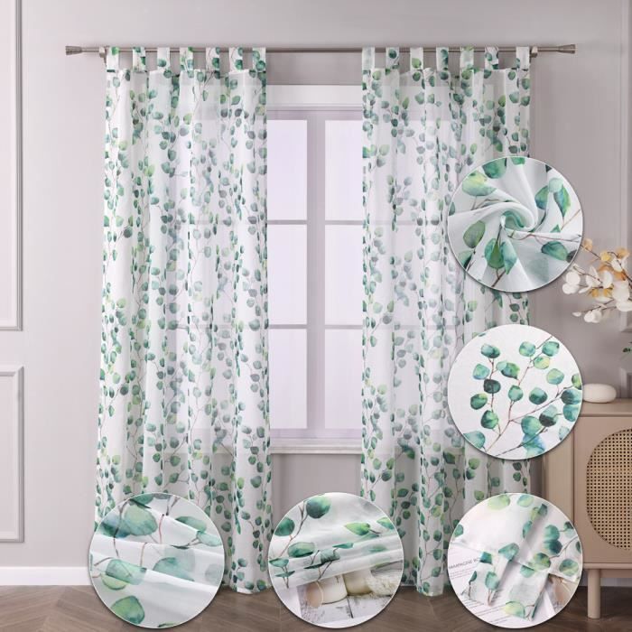 1Pcs rideaux voilage fenetre motif imprimé vigne Patte Vert L-H 140 x ...