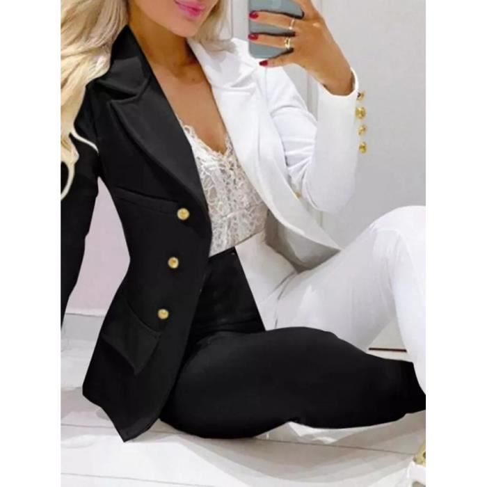 Ensemble de vêtements,CM.YAYA-Ensemble Deux Pièces Élégant pour Femme,Blazer à Manches sulf ...