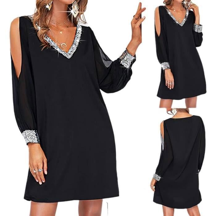 Femmes Col V Robe Tunique Élégant Plage Soirée Fête Cocktail Shirt Robe ...