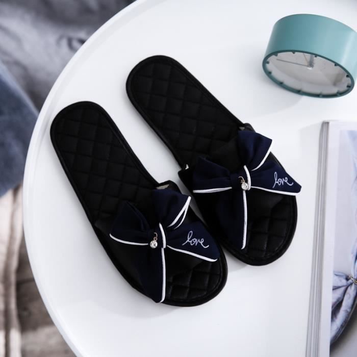 Pantoufles de maison pour femmes élégantes à bout ouvert avec nœud ...
