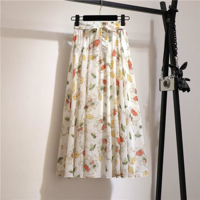 Jupe Maxi Plissee Vintage Pour Femme - Taille elastique Fleur Imprime ...