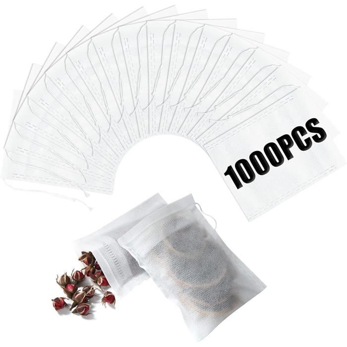 YOUNTHYE Lot de 1000 sachets de thé vides en vrac, 8 x 10 cm, sacs à thé jetables avec cordon de ...