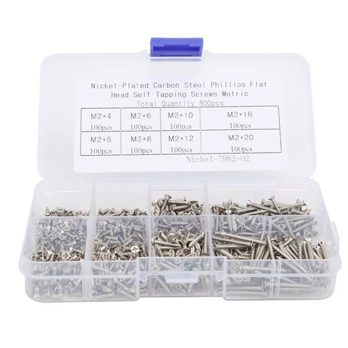 Tbest vis cruciforme 800pcs boîte M2 acier au carbone nickelé croix ...