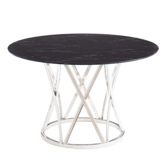 Table de repas ronde Verre/Métal noir effet marbre - VITAS - L 120 x l ...