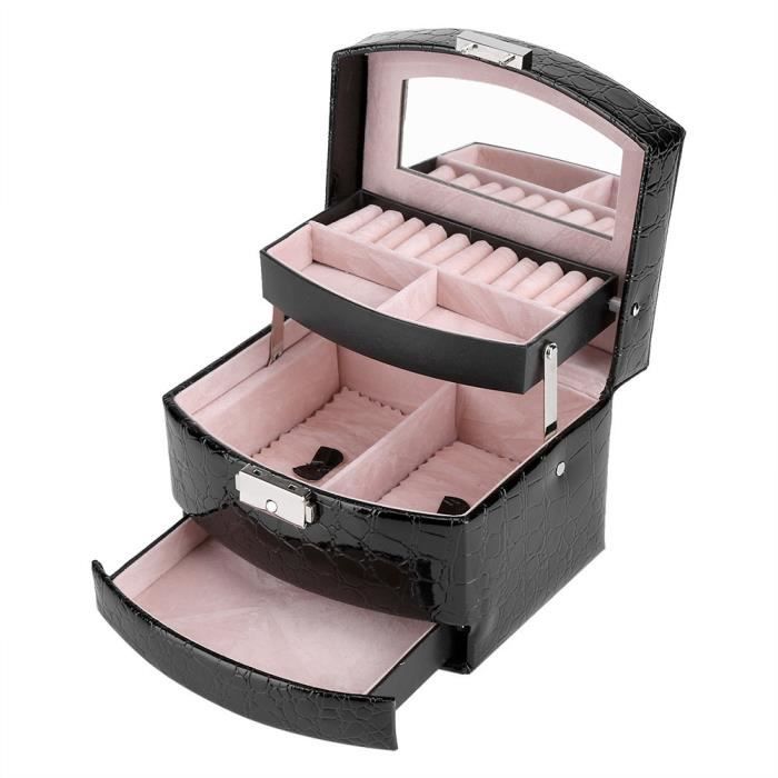 Boîte à Bijoux Présentoir 3 Etage Rangement PU Cuir Coffret Bague ...
