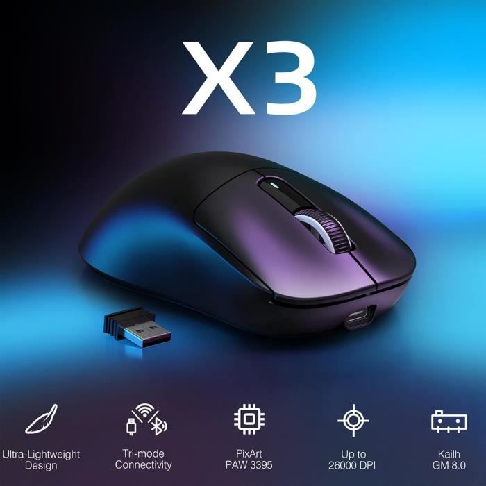VGN GAMEPOWER Attack Shark X3 Superlight — Souris Gamer Sans Fil 49 g ...