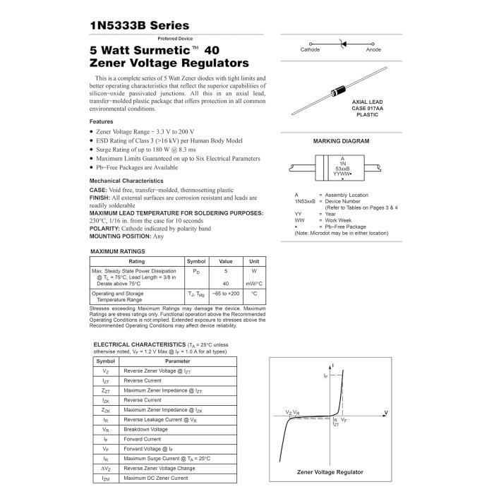 10 Pièce 1N5388B 1N5388 Diode Zéner 5W 200V Do-15(Case17-02) Diodes 5 Watt 200 Volt[J346 ...