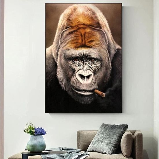 Moderne belle Animal singe fumer mur Art affiches et impressions photos ...