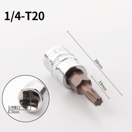 1 4-T20 - clé à douille hexagonale à Impact de 1-4 ", tournevis à douille, clé Allen H3 H4 H5 H6 ...