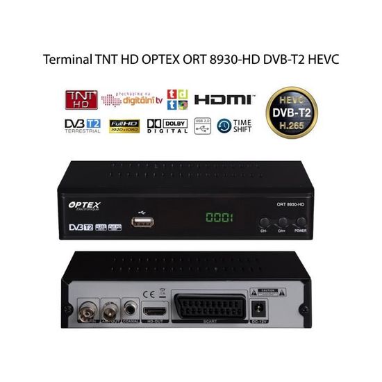 Récepteur TNT HD - OPTEX - ORT 8930-HD - DVB-T2 HEVC - HDMI - USB - Contrôle parental ...