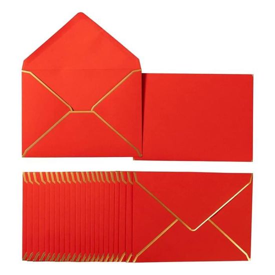 100 Pack A7 Envelopes V Flap Envelopes with Gold Borders (Red ...