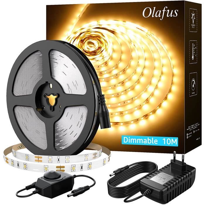 Kit ruban led 10m dimmable, bande led autocollant blanc chaud 3000k ...