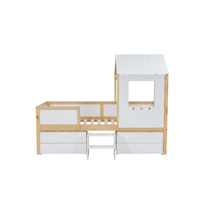Lit Cabane 90x200cm Sans Matelas Lit Demi-Hauteur Bois Blanc Naturel ...