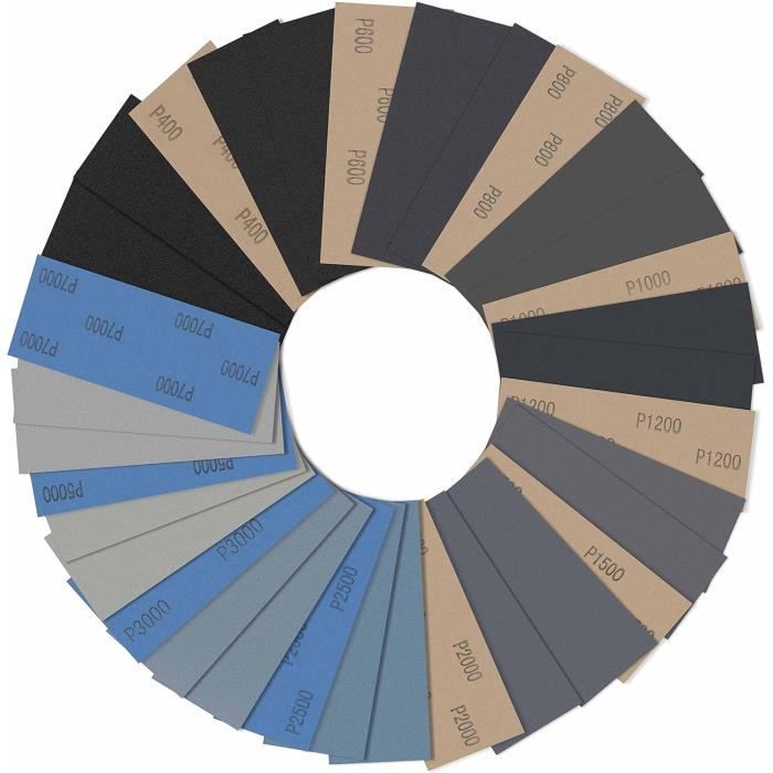 Papier de Verre Sec et Humide, 33 Feuilles Assortiment de Papier ...