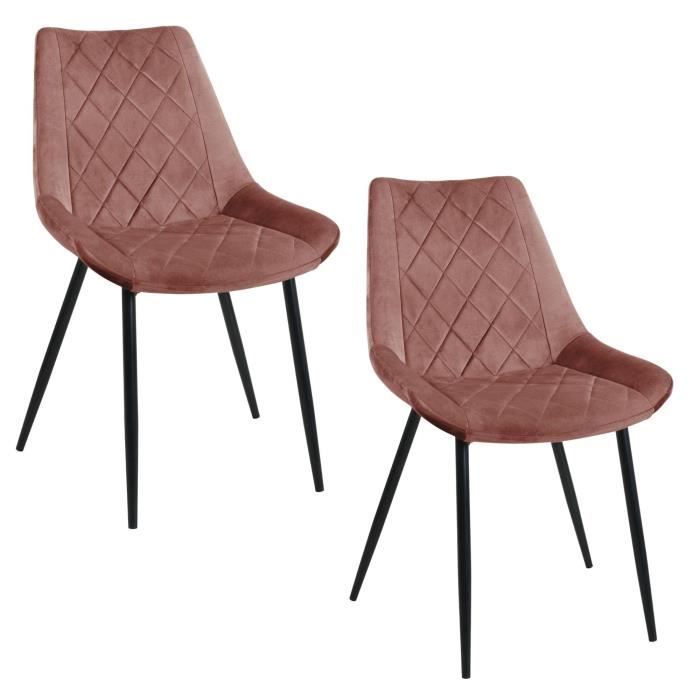 Chaises rembourrées - GST - 0488 - Velours rose - Base en métal noir ...