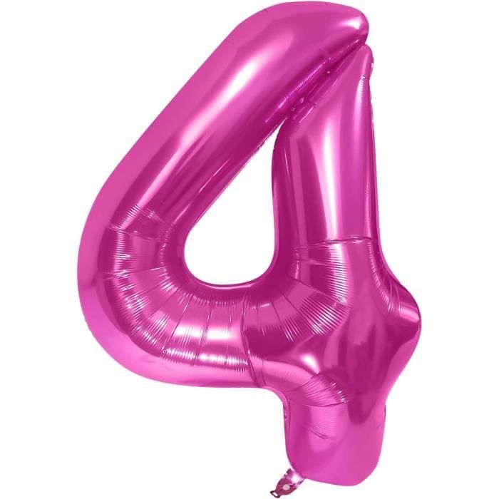 Ballon Anniversaire 4 Ans Rose Fushia - 101 CM Ballon Chiffre Numéro 4 ...