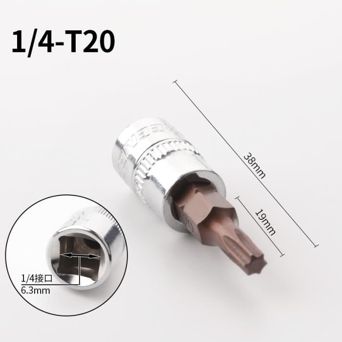 1 4-T20 - clé à douille hexagonale à Impact de 1-4 ", tournevis à douille, clé Allen H3 H4 H5 H6 ...
