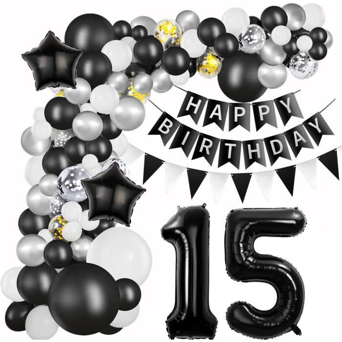 Noir Décoration 15 Ans Anniversaire Ballon Anniversaire 15 Ans Garçon ...
