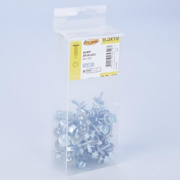 50 Vis à tôle 6.3 x 19 mm autoperceuse tête hexagonale rondelle joint ...