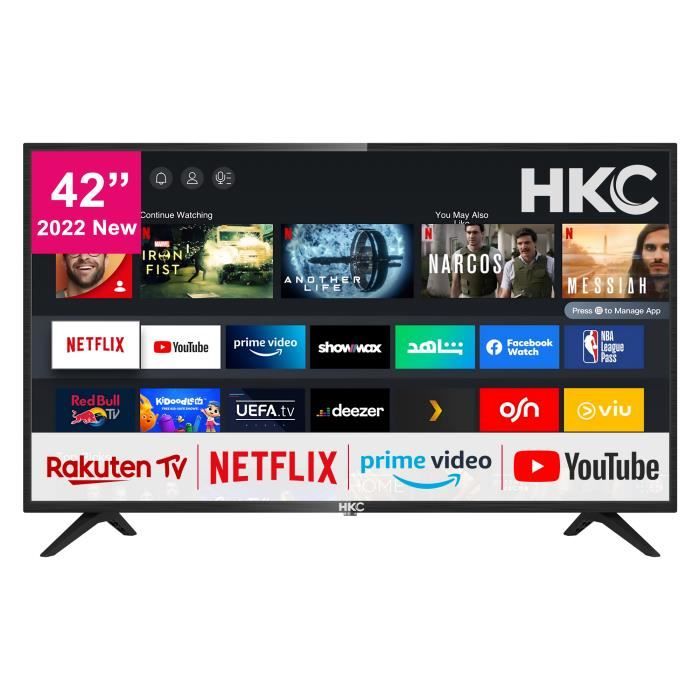 HKC HV42F1 Smart TV 42 Pouces (106 cm) Téléviseur avec Netflix, Prime Video, Rakuten TV, DAZN ...