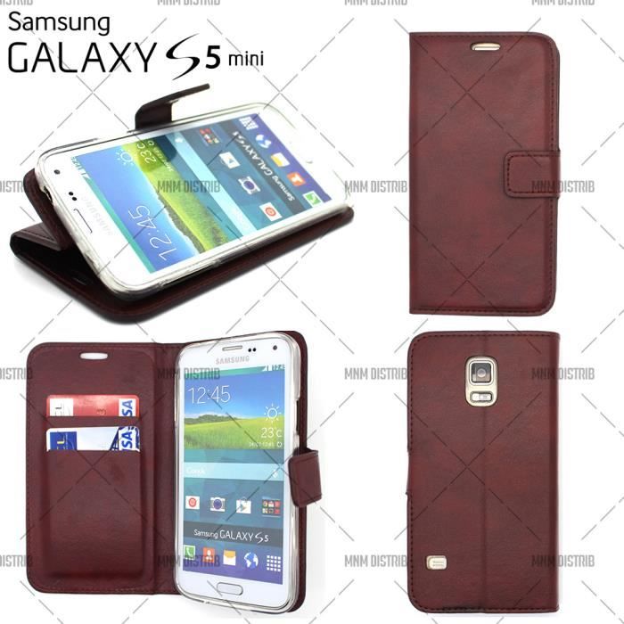 HOUSSE COQUE ETUI PORTEFEUILLE SAMSUNG GALAXY S5 MINI CUIR MARRON (MNM ...