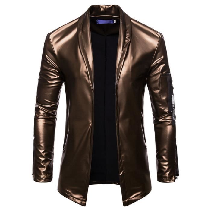 Blouson homme PU jacket coupe slim cintrée vêtement vareuse casaque ...