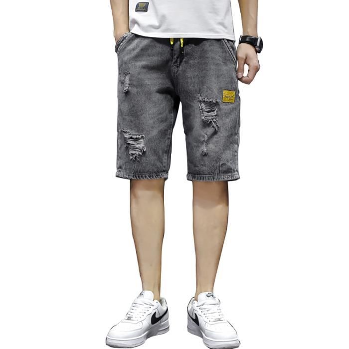 Short en jean déchiré avec trous pour homme - FUNMOON - gris - denim et ...