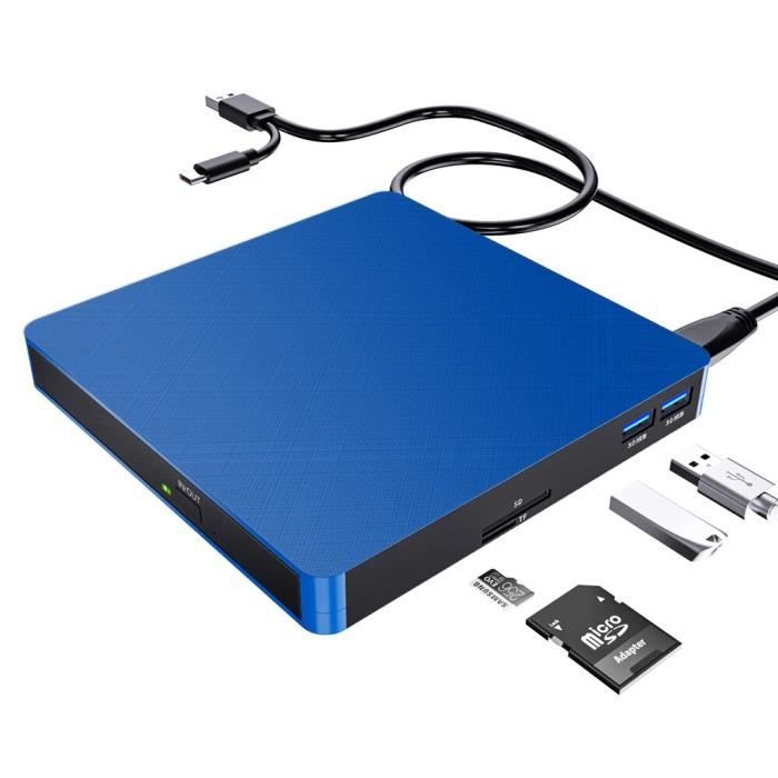 Lecteur CD-DVD externe USB 3.0 Type C,avec SD-TF et emplacements USB ...
