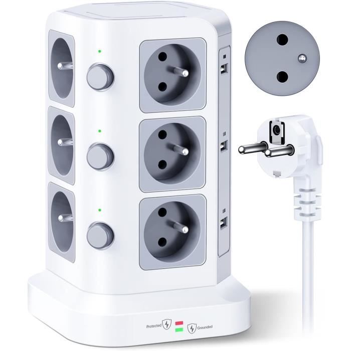Multiprise tour 12 prises type 2P+EE (France) avec 6 ports USB (4000W ...