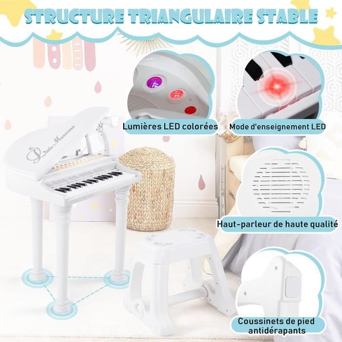 DREAMADE Piano Enfant 31 Touches, Jouet Piano Numérique avec Tabouret ...